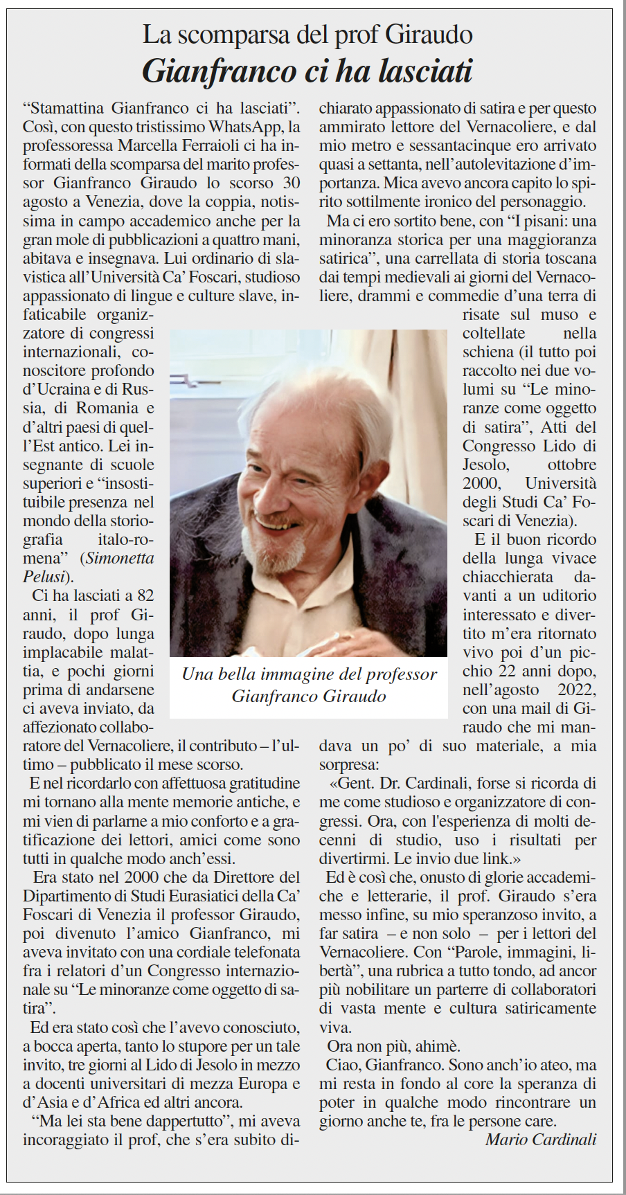 La scomparsa del Prof. Giraudo - Il Vernacoliere